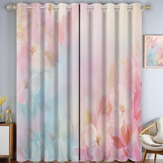 Blush Pink Botanical Design Blackout Curtains For Bedroom 2 Panels ...