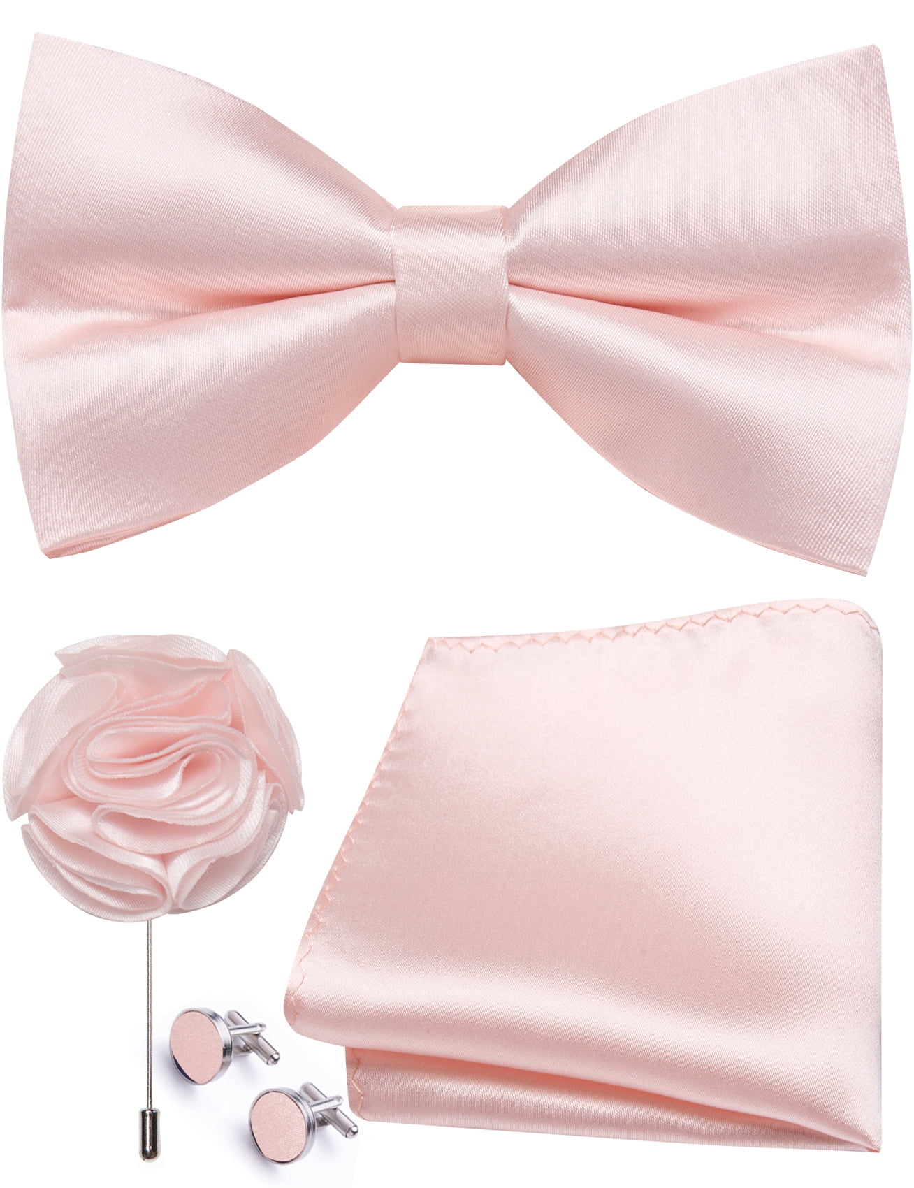 Barry Wang Blush Pink Bow Ties, 4PCS Set, Pre-tied Silk Tuxedo Wedding ...