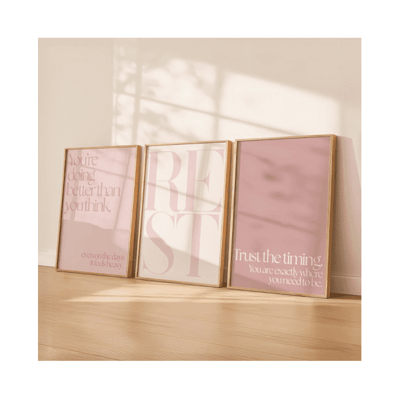 Blush Pink Calm Feminine Quote Wall Poster Set 3 Unframed Paper Print ...