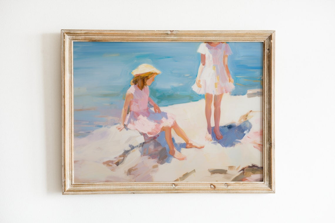 Blush Pink Coastal Guest Room Soft Blue Home Wall Decoration Unframed ...
