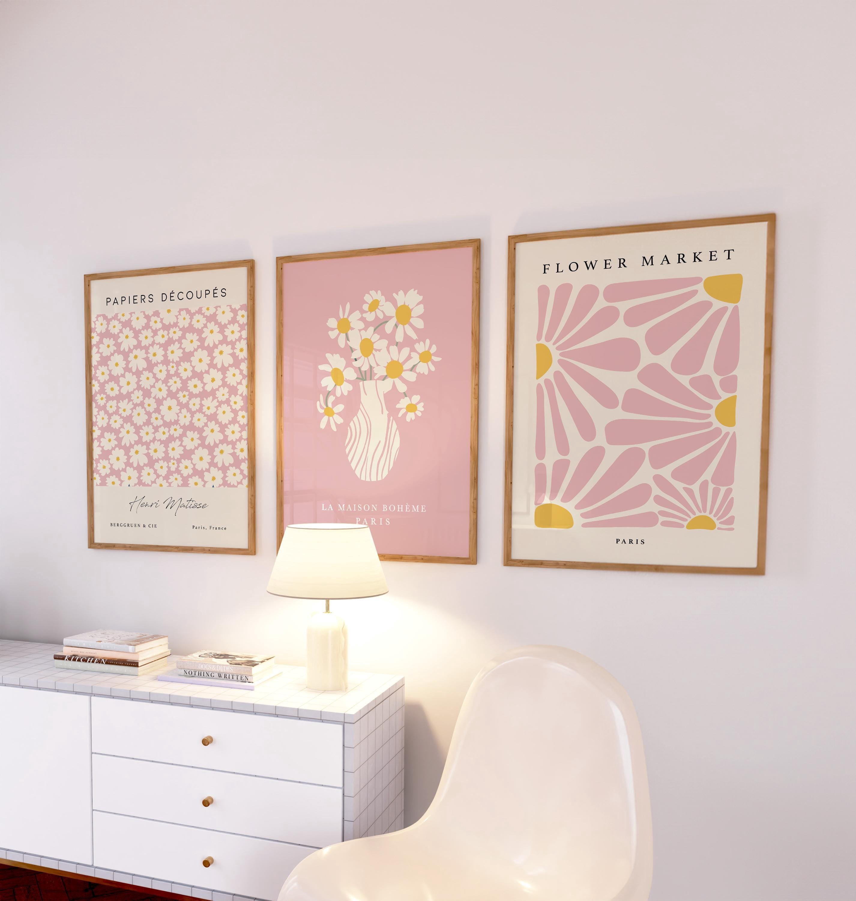 Blush Pink Daisy Print Set Matisse Flower Market Art Set 3 - Walmart.com