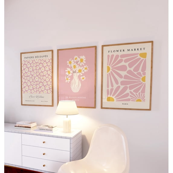 Blush Pink Daisy Print Set Matisse Flower Market Art Set 3 - Walmart.com