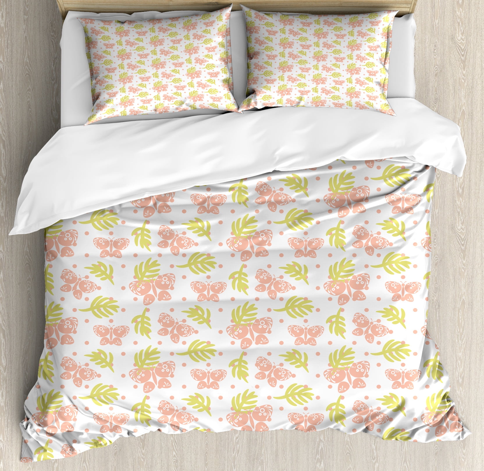 Blush Pink Duvet Cover Set, Leafy Branches Abstract Simple Ornamental ...