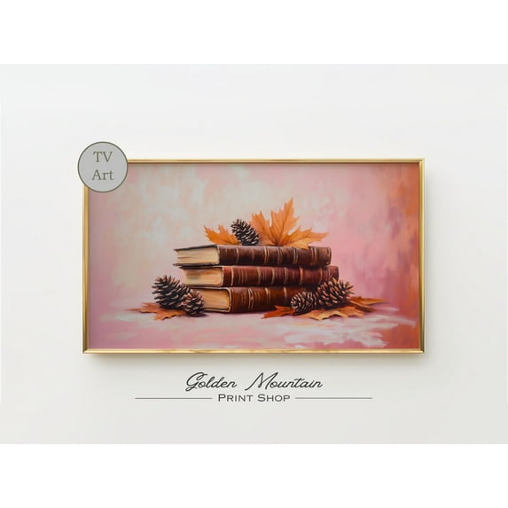 Blush Pink Fall Books, Autumn Pinecones & Leaves , Cozy Thanksgiving ...