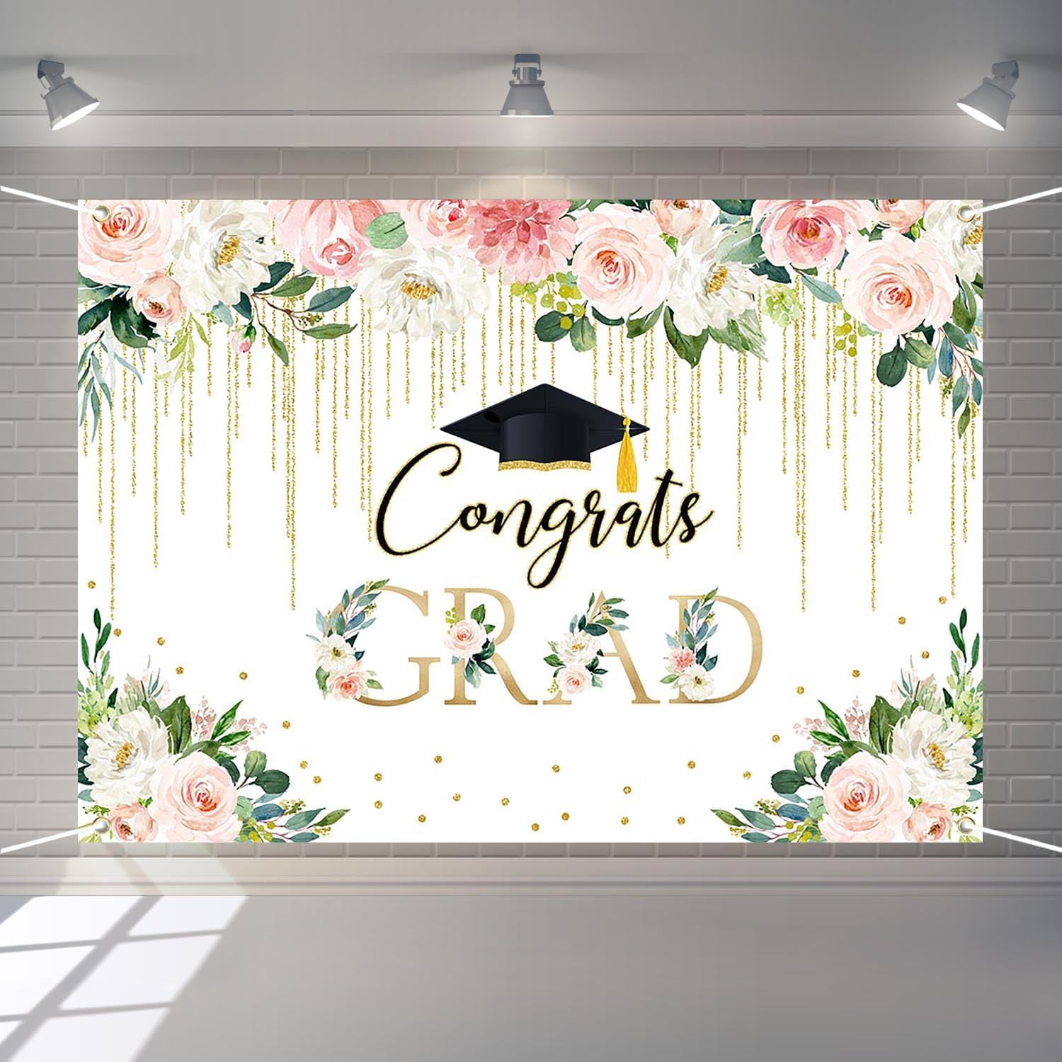 Blush Pink Floral Graduation Backdrop Gold Congrats Grad Party ...