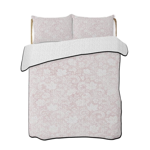 Blush Pink Flower Quilts Bedding Set Queen Size Vintage Pink Botanical ...