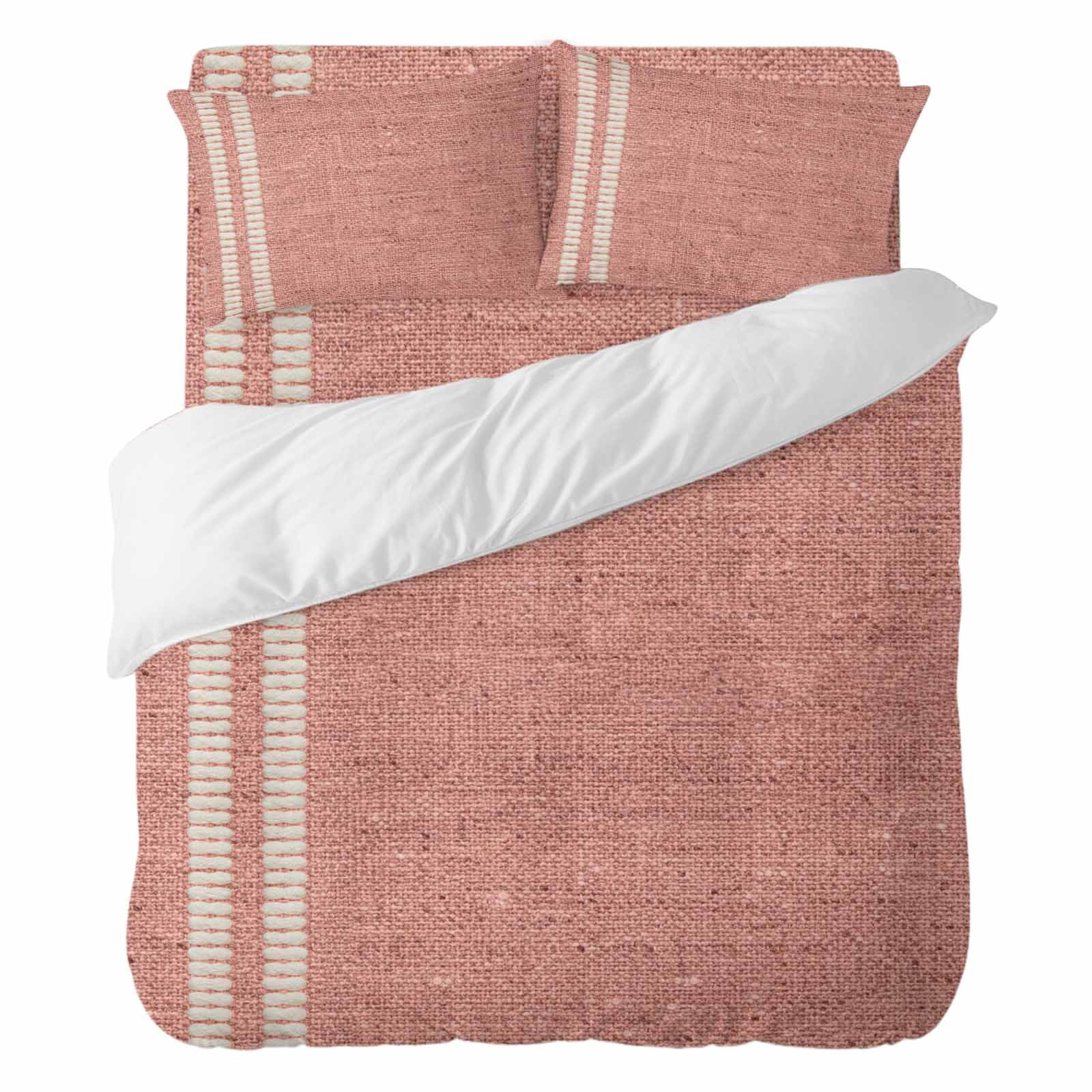 Blush Pink Full Duvet Cover Set, Oatmeal Beige Pink Woven Fabric ...