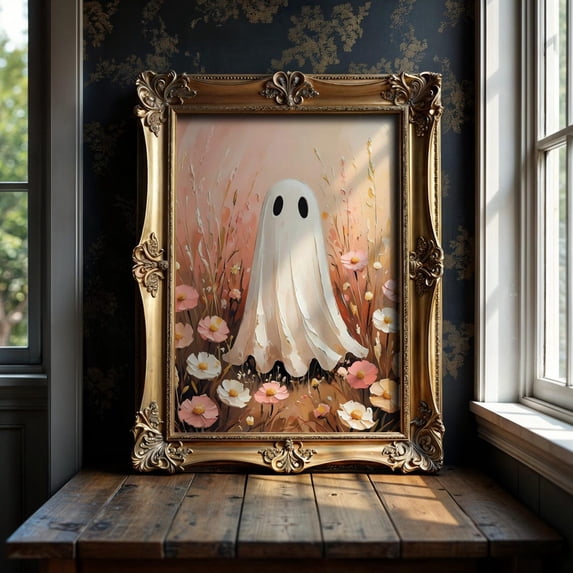 Blush Pink Ghost Spooky Wall Art, Unframed Paper Print Size 12x18 ...