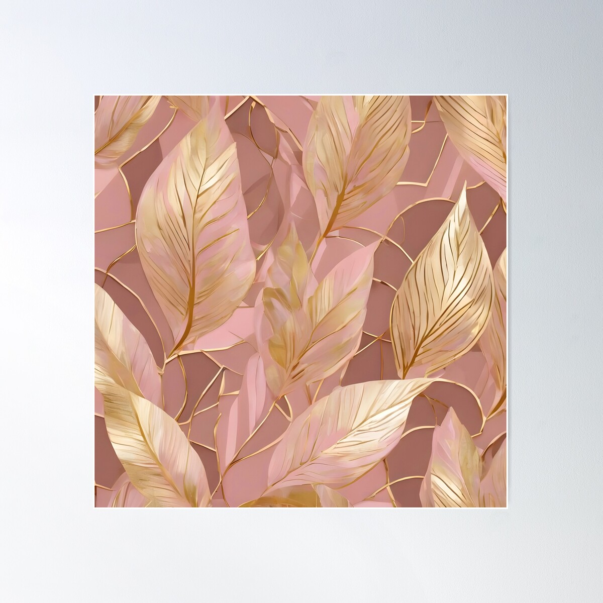 Blush Pink Gold Boho Modern Leaves Collection Poster Wall Art, Modern ...