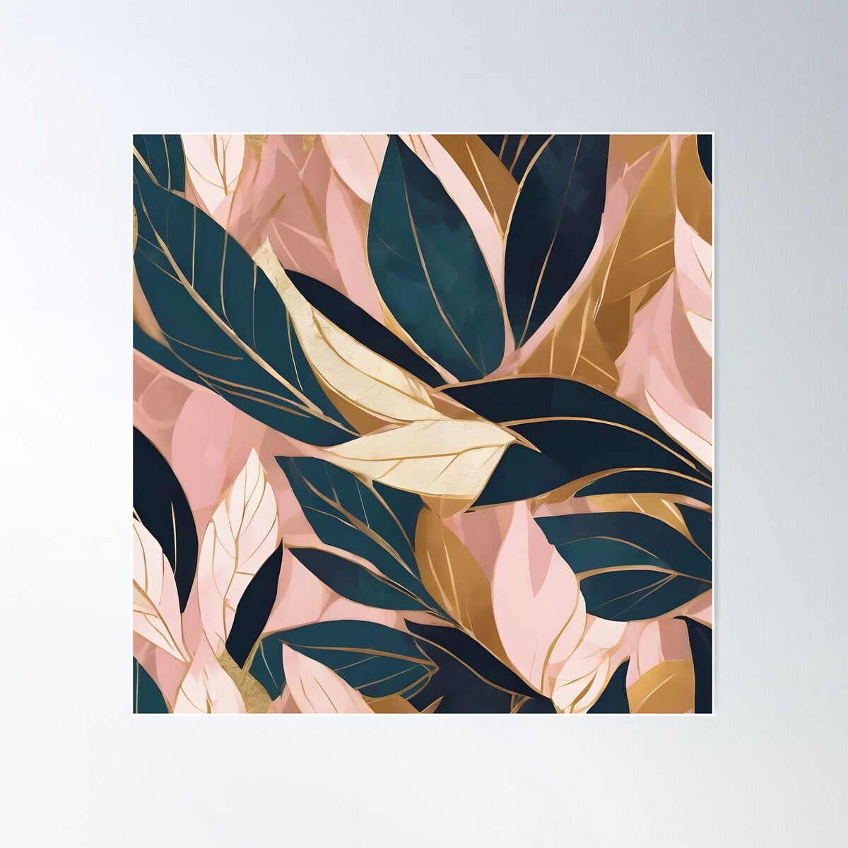 Blush Pink Gold Boho Trendy Leaves Collection Poster Wall Art, Modern ...