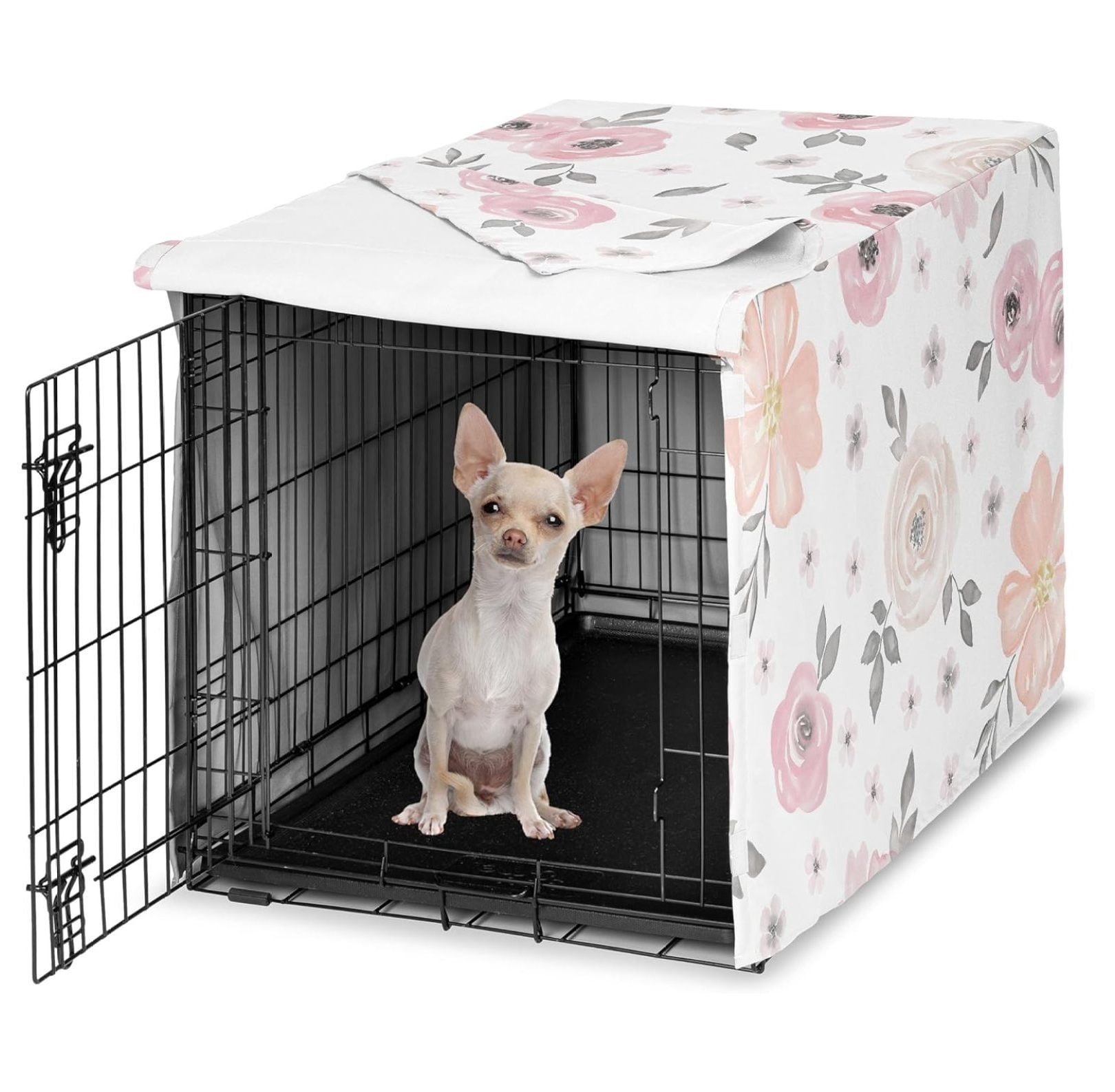 Blush Pink Grey Boho Floral Dog Crate Cover – Kennel Covers for 24 Inch ...