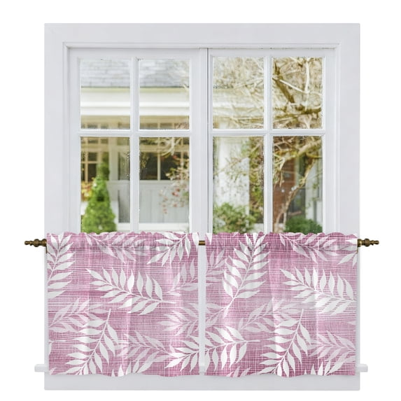 Blush Pink Leaves Tier Curtains 36 Inch Length, Summer Botanical Modern ...