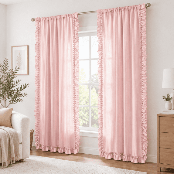 Blush Pink Linen Curtains, 58