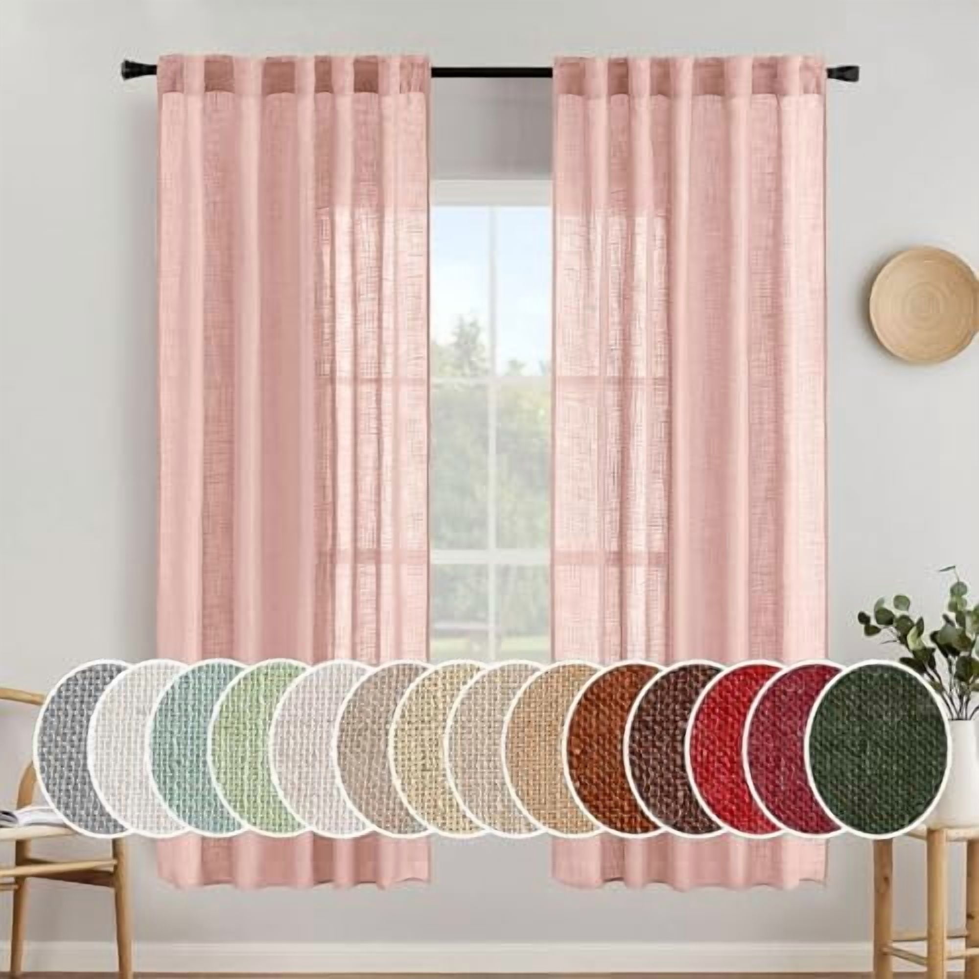 Blush Pink Linen Curtains 72 Inch Length 2 Panels for Girls Bedroom ...