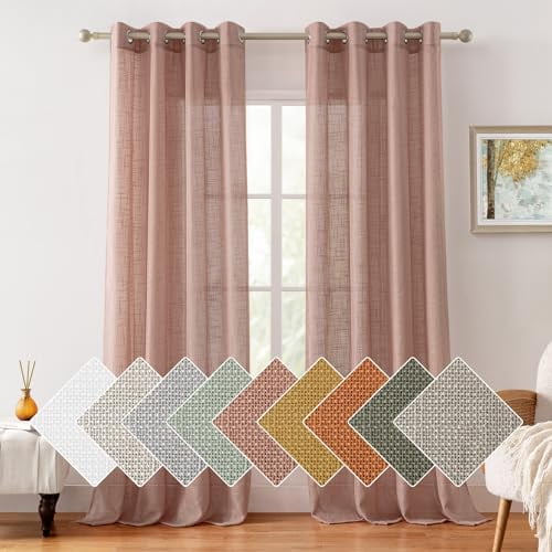 Blush Pink Linen Sheer Curtains, 108 Inches Long 2 Panels Textured ...