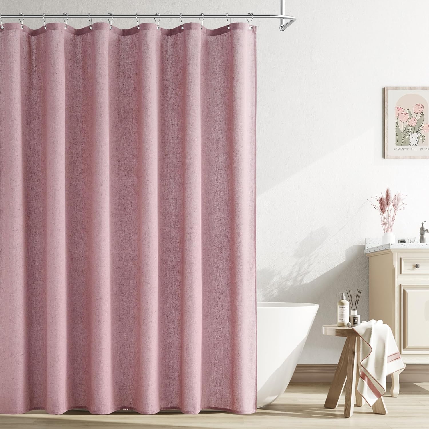 Blush Pink Linen Shower Curtain, Cloth Textured Fabric Shower Curtain ...