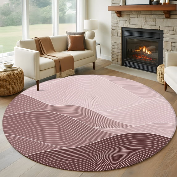Blush Pink Mountain Ridges 8FT Round Area Rugs for Living Room Pink ...