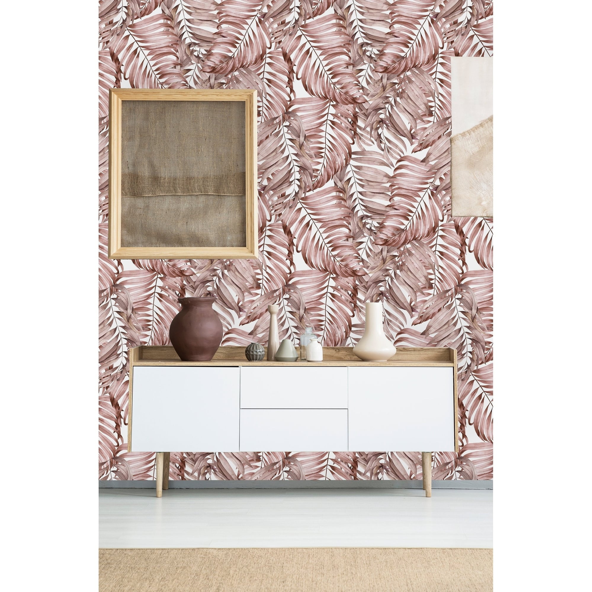 Blush Pink Palm Leaves Removable Wallpaper 25"W x 125"H - Walmart.com