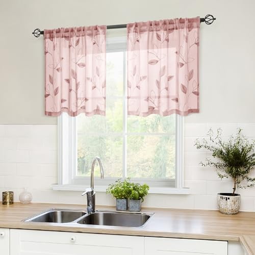 Blush Pink Sheer Kitchen Curtains 30 X 24 Inch Length 2 Panels ...
