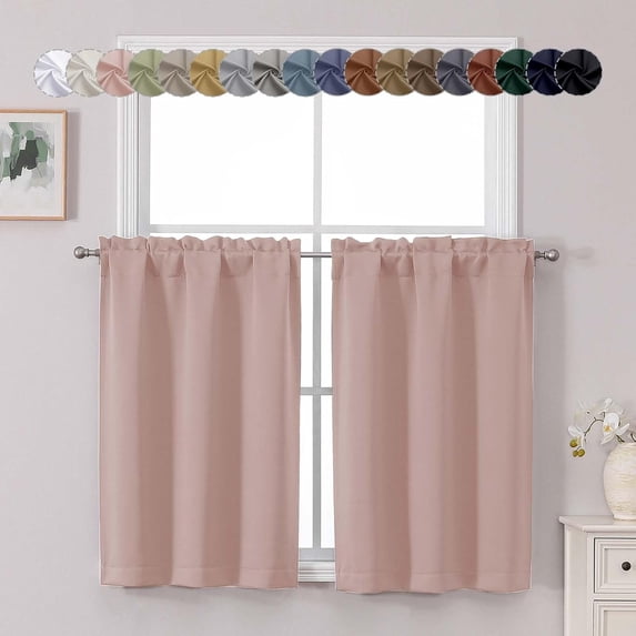 Blush Pink Short Blackout Curtains 36 Inch Length, Kitchen Window Tier ...