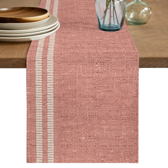 Blush Pink Table Runner, Oatmeal Beige Pink Woven Fabric Texture Rustic ...
