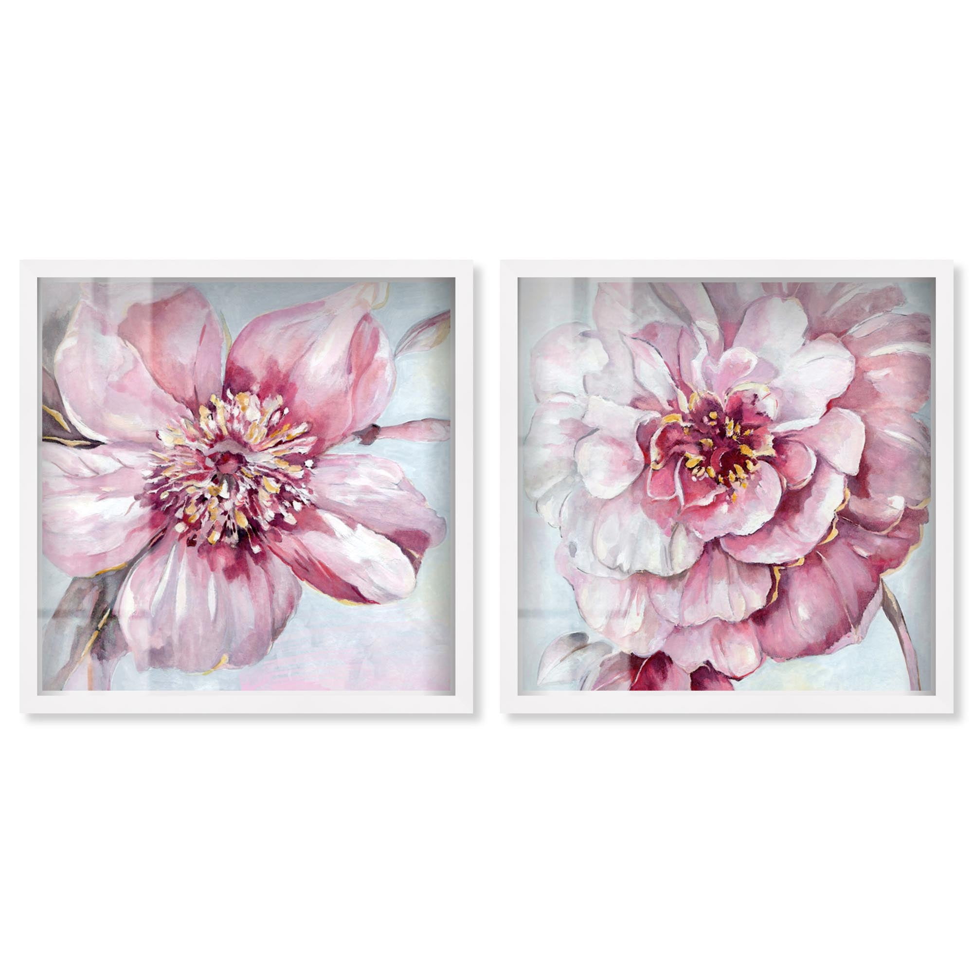 Blush Pink Wall Art Set for Bedroom 2 Panel Set Shadowbox Print Floral Wall Art by Art Remedy ...