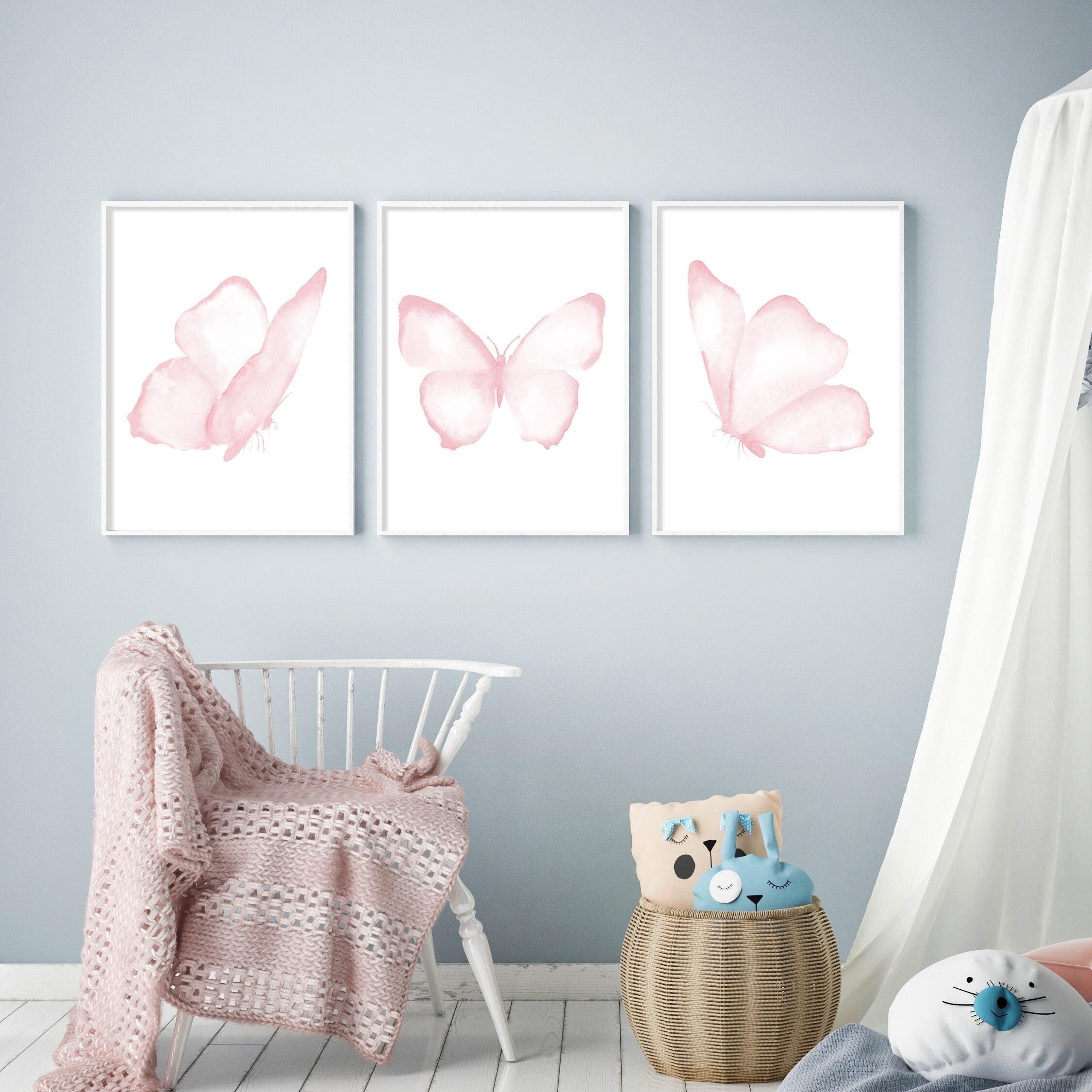 Blush Pink Watercolor Butterflies Prints Minimalist Wall Art for Baby ...