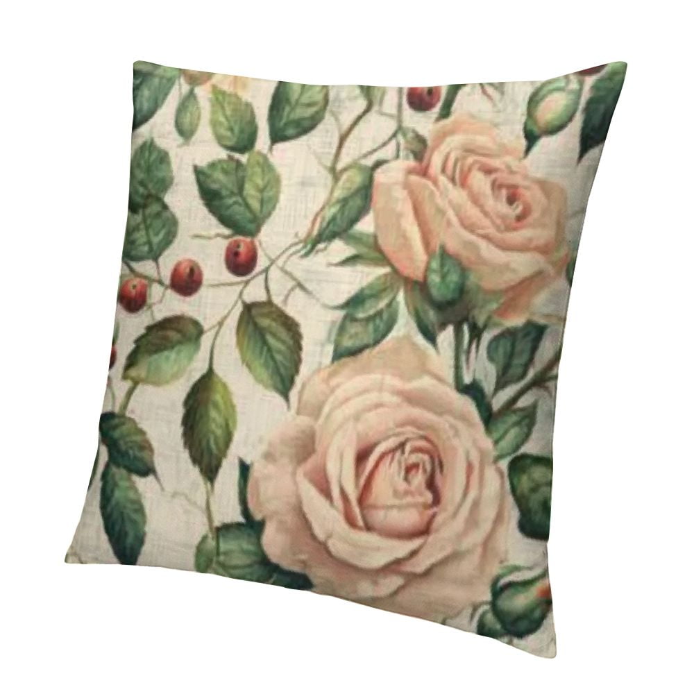 Blush Pink Watercolor Roses with Sage Green Foliage Boho Pillow Covers ...