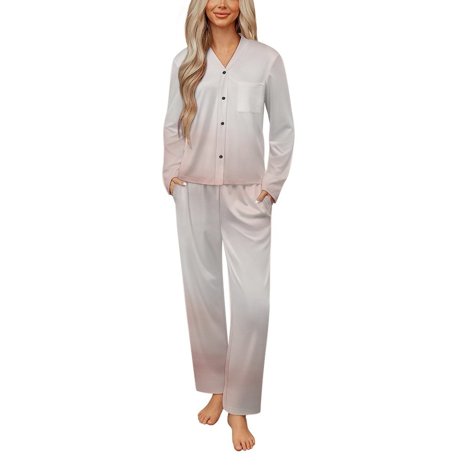 Blush Pink Watercolor Texture Womens Pyjamas Set Button Up Pyjamas ...