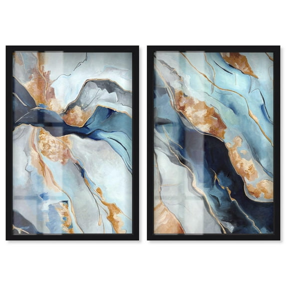 Blush Pink Whimsy 2 Panel Set Shadowbox Print Blue Wall Art by Art ...