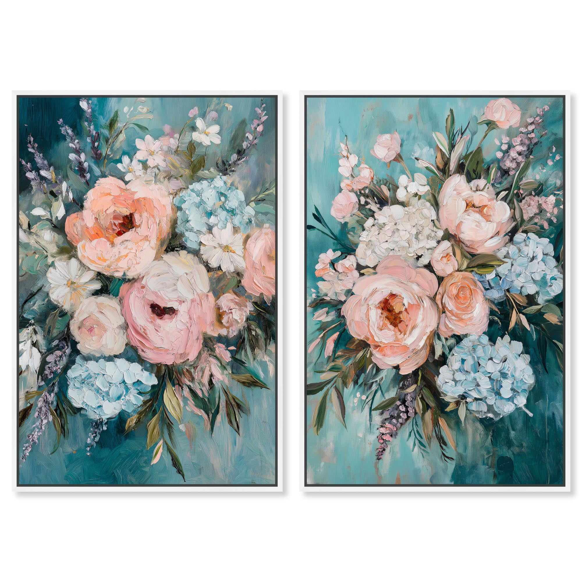 Blush Pink Whimsy 2 Panel Set Canvas Print Floral Wall Decor by Art ...