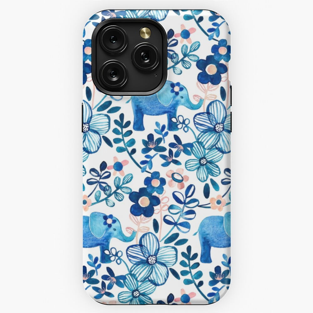 Blush Pink White Blue Elephant And Floral Watercolor Pattern iPhone ...