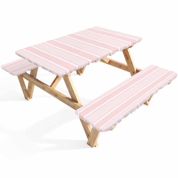 Blush Pink White Stripes Picnic Table Cover with Bench Covers Lines ...