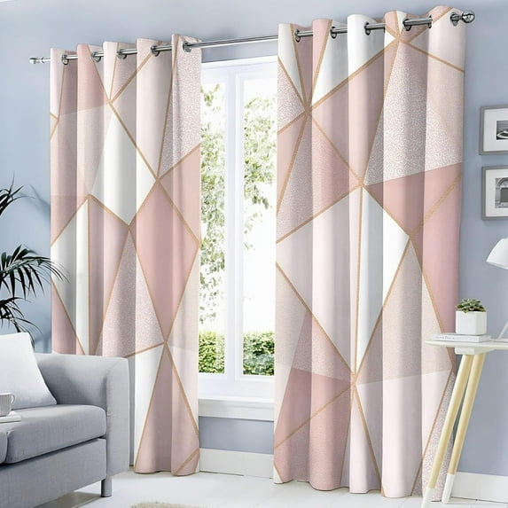 Blush Powder Blackout Curtains Luxurious Geometric Marble Curtains For ...