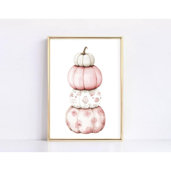Blush Pumpkin Stack Print, Floral Fall Nursery Art, 9X12 Jpeg & Pdf Home Decor #2627, Unframed ...