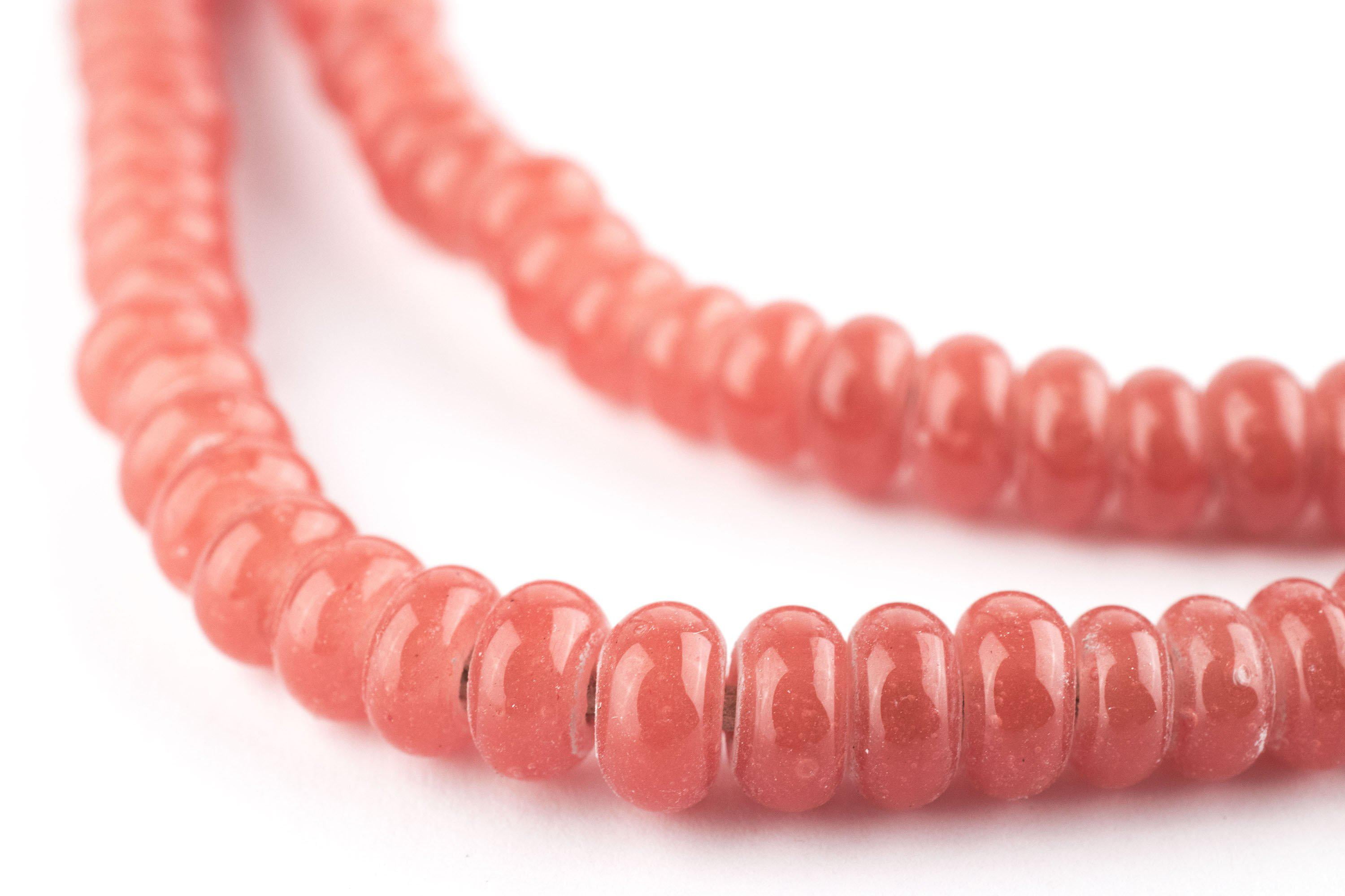 The Bead Chest Blush Red Glass Donut Beads - 24 Inch Strand of ...