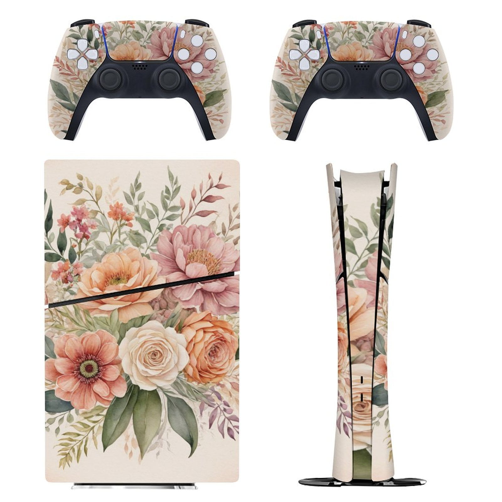 Blush Rose Harmony Console Skin Bundle for PS5 Pro Slim Disc & Digital / PS4 – Full Wrap + Dual ...