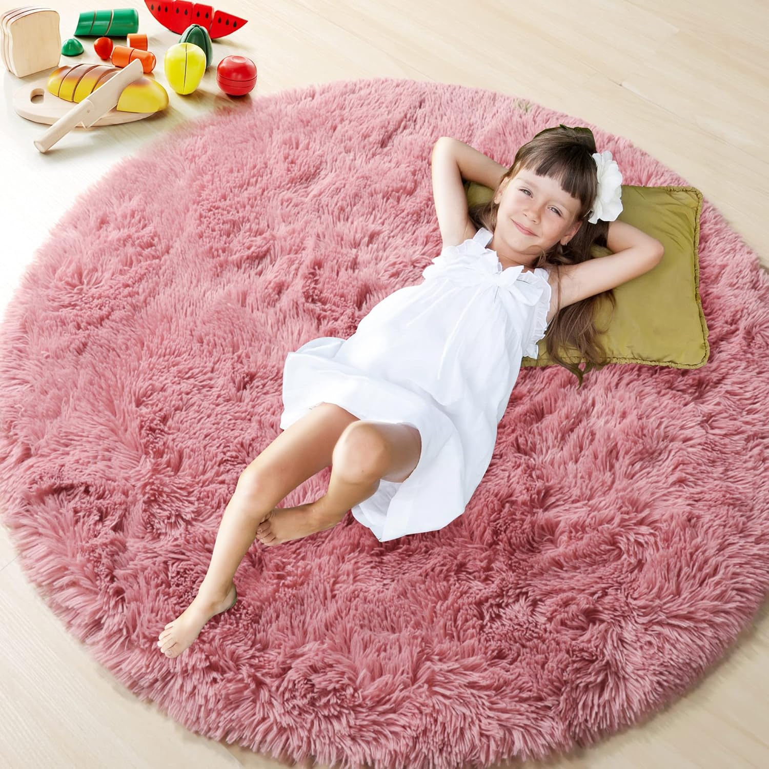 Blush Round Area Rugs 5ft, Soft Bedroom Circle Rug Mats for Kids Girls ...