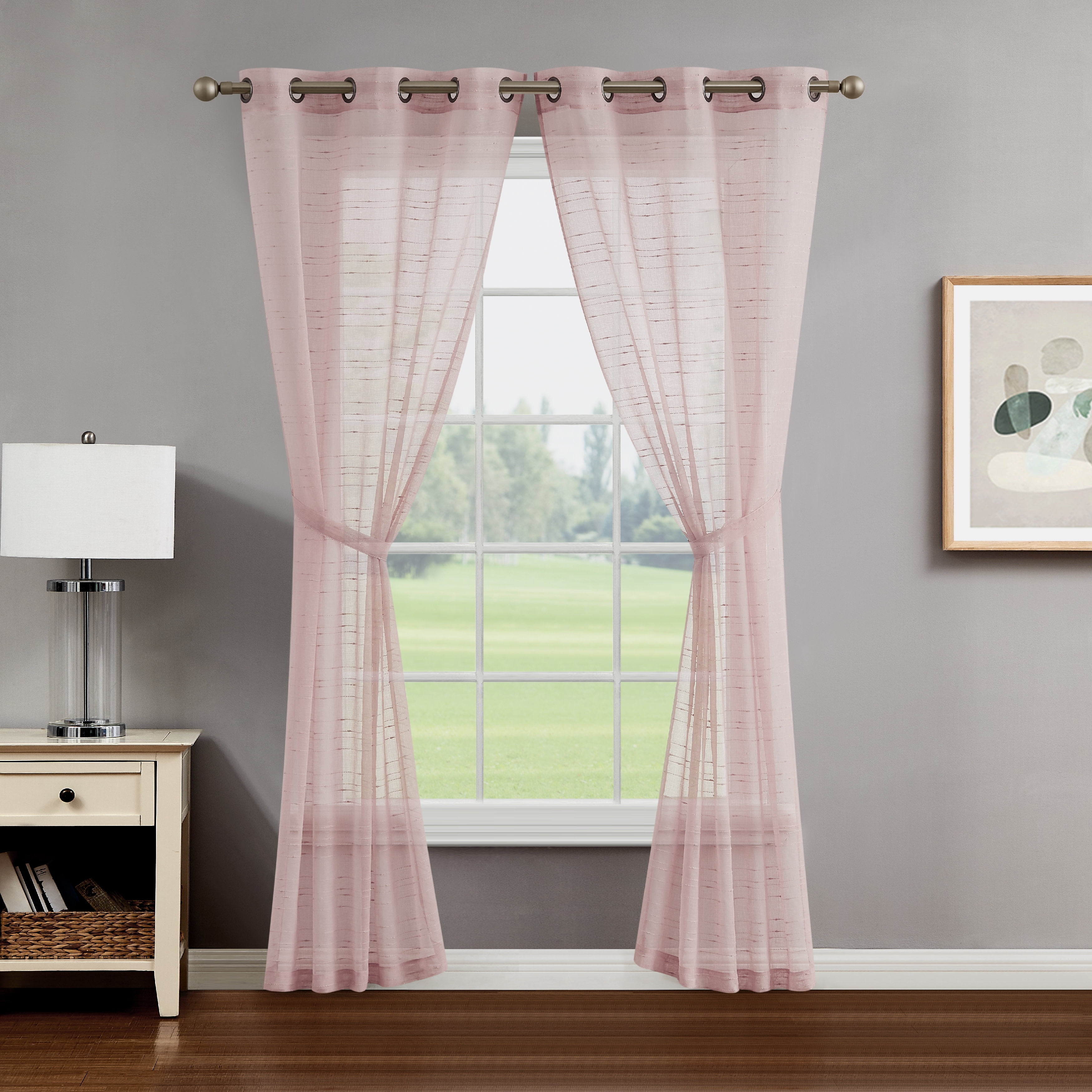 Blush Sheer Window Curtain Pair w Tiebacks, 38x108, Rosemary - Walmart.com