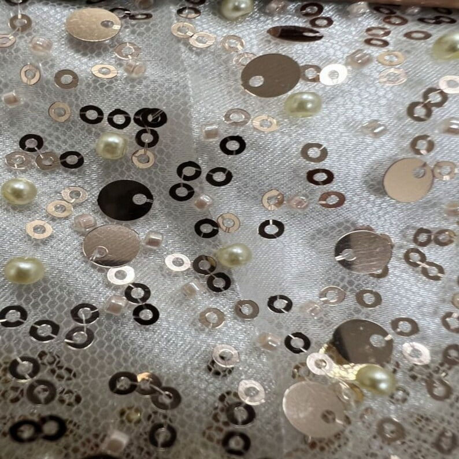 Blush Soft Tulle Mesh Fabric Heavily Embellished with Sequins, Beads ...