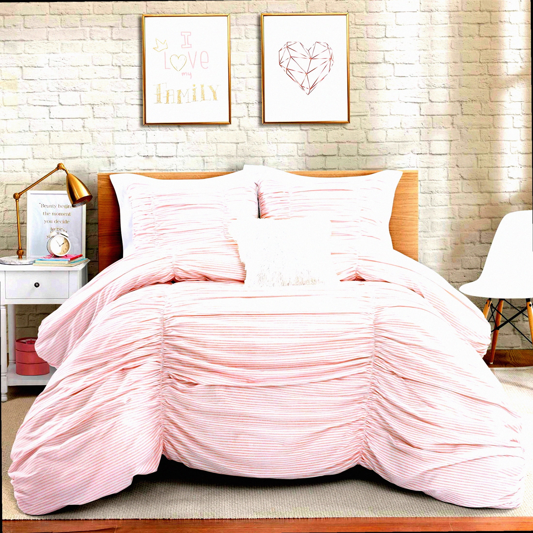 Blush Stripe Ruched Comforter Set - Cozy Bedroom Ensemble - Elegant ...