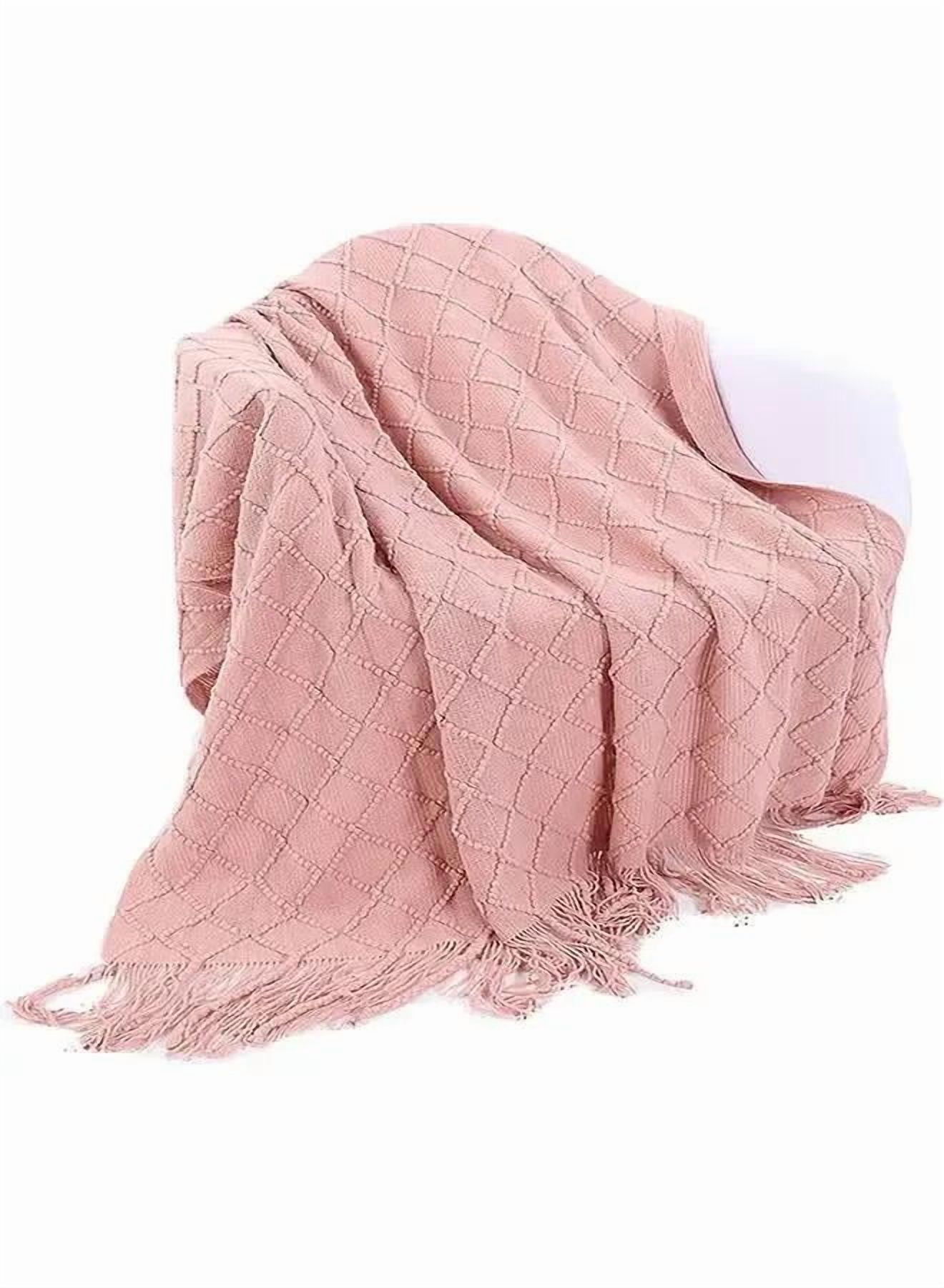 Blush Throw Blanket with Tassels, Pink Knit Blanket for Home Decor ...