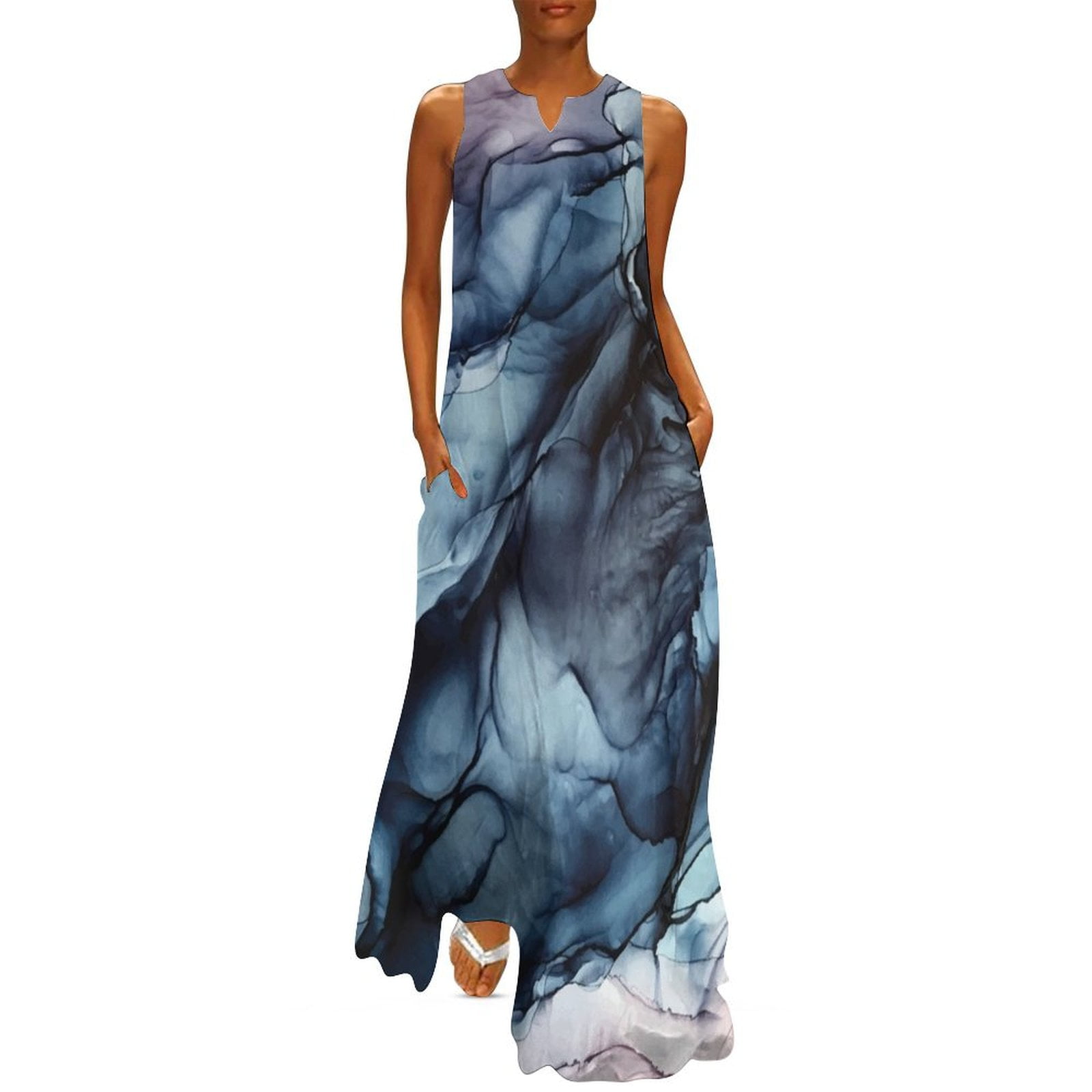 Blush and Darkness Abstract Alcohol Ink Painting Long Dress Clothing ...