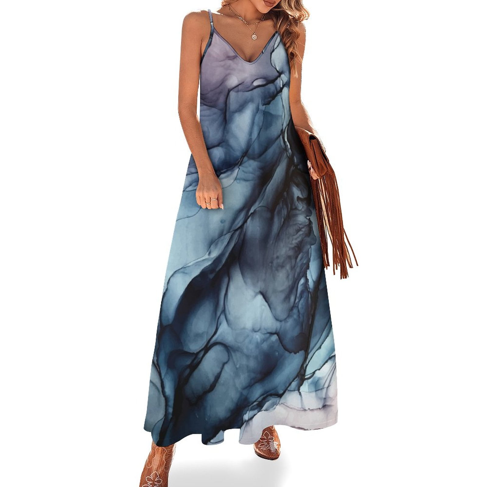 Blush and Darkness Abstract Alcohol Ink Painting Sleeveless Dress dress ...