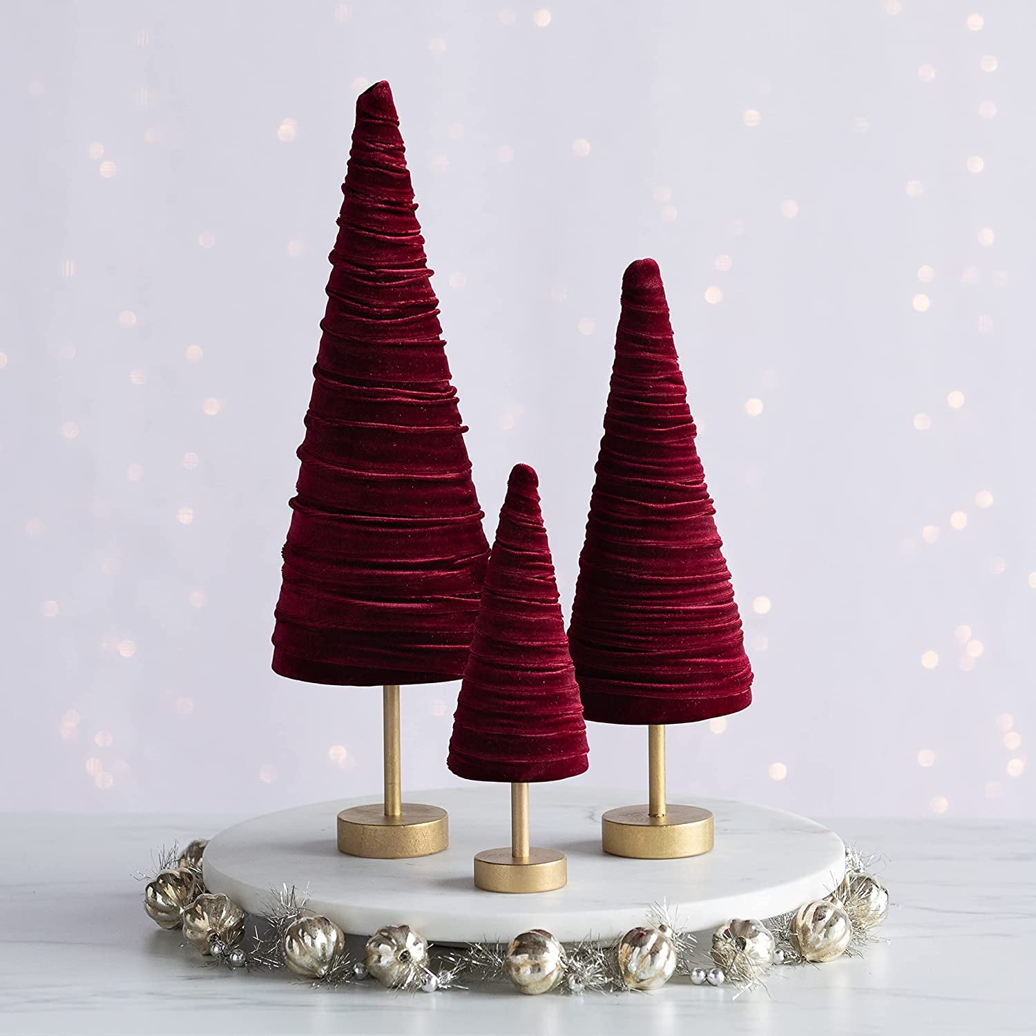 Blush pink velvet trees set of 3 pedestal, coquette room decor ...