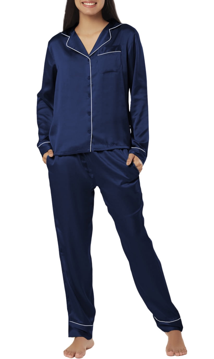BlushBridesCo. Satin Pajamas Women's Long Sleeve Sleepwear Soft Silk ...