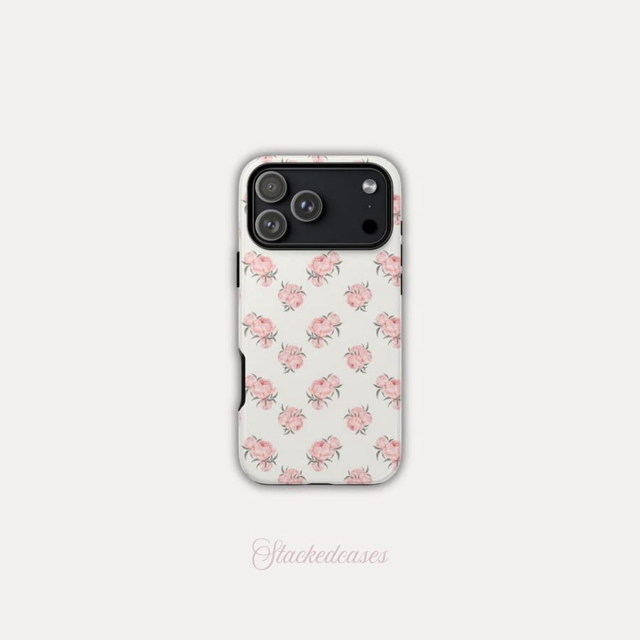 Blushing Rosette Floral Case for iPhone 11 12 13 14 15 16 17 Pro Max ...