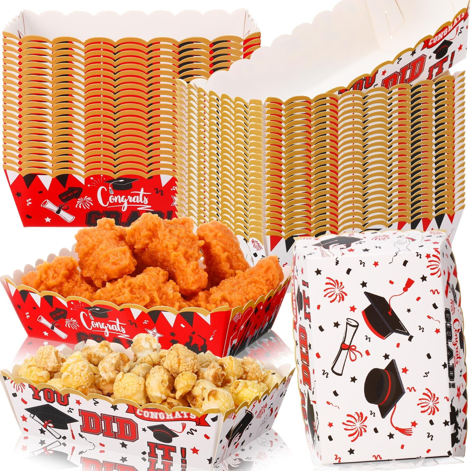 Blushtier 60 Pcs 2025 IFF17 Red Graduation Paper Food Trays Congrats ...