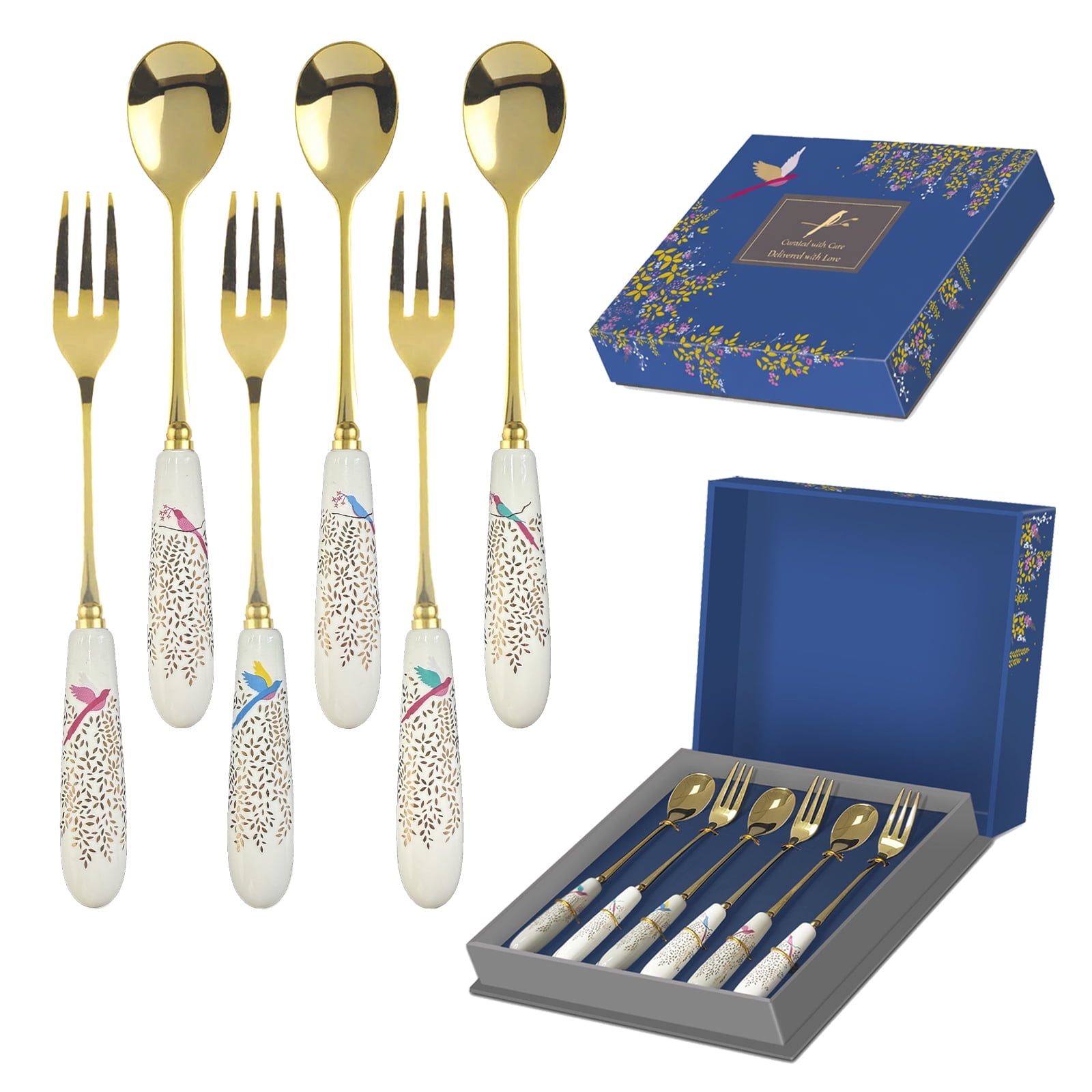 Blusmart Gold Stainless Steel Silverware Set for 3, Luxury Durable Tea Forks and Spoons with ...