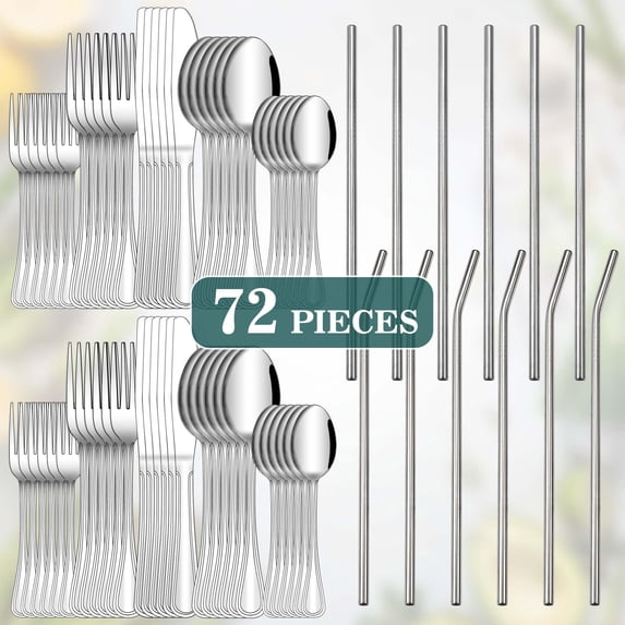 Blusmart Silver Flatware Set for 12, 72-Piece Silver Flatware Set with ...